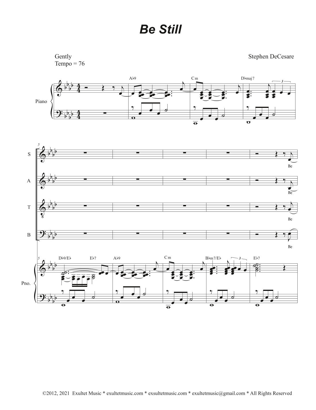 Be Still (SATB) by Stephen DeCesare Sheet Music for SATB Choir at Sheet ...