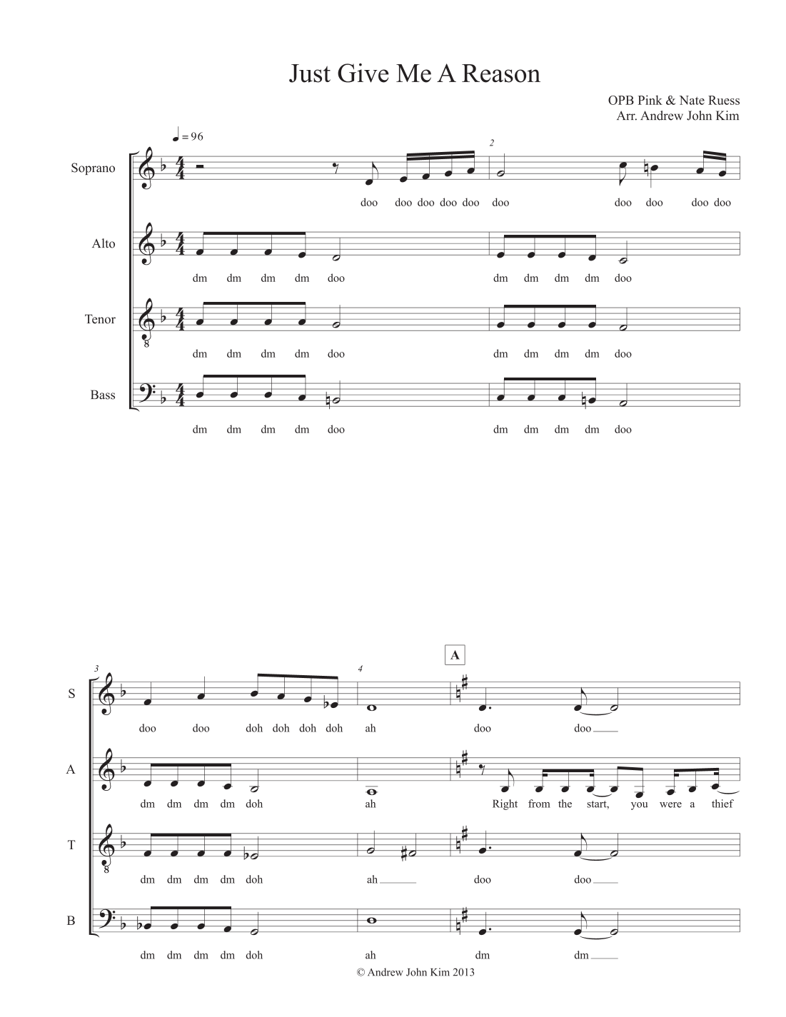 Just Give Me A Reason (arr. Andrew John Kim) by Pink Featuring Nate ...