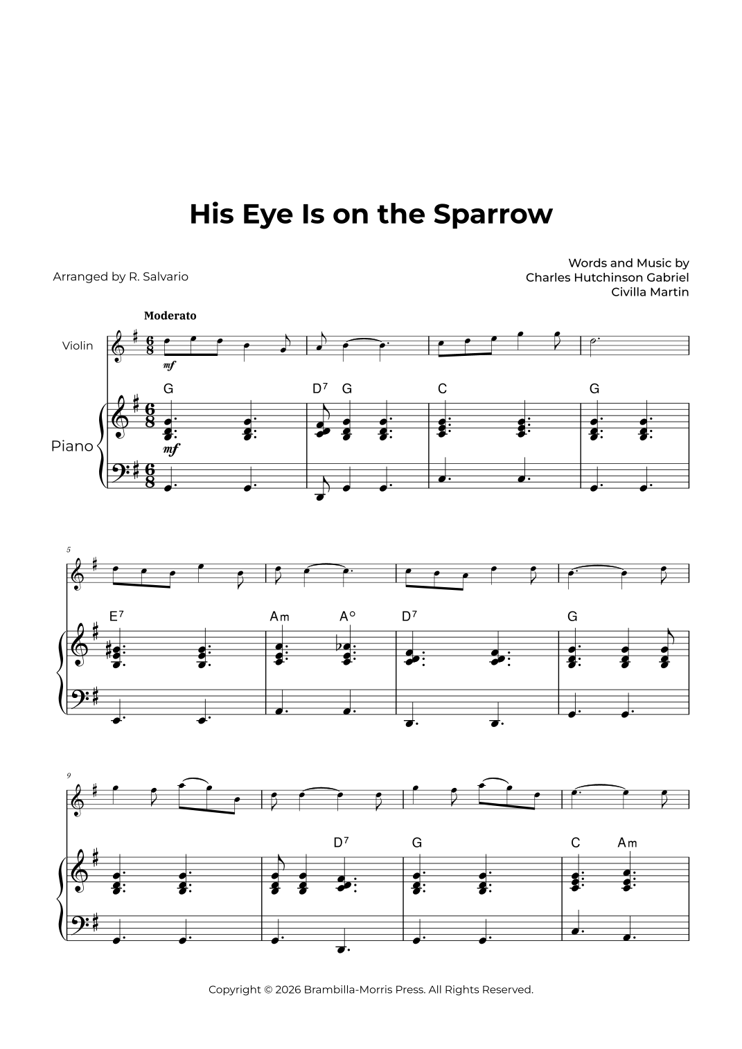 His Eye Is on the Sparrow - Violin (With Piano Accompaniment) (arr. R ...