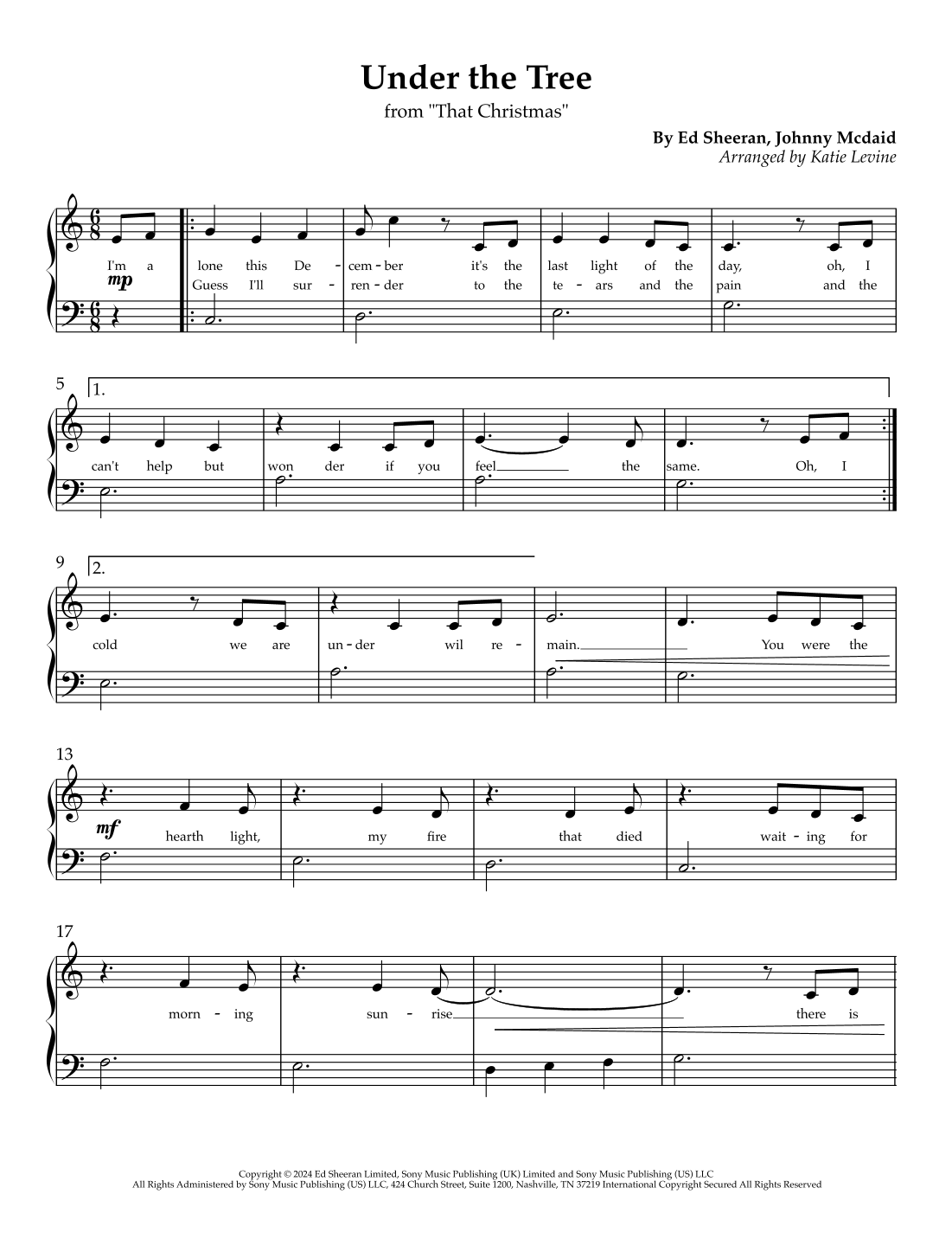 Under The Tree (arr. Katie Levine) by Ed Sheeran Sheet Music for Easy ...