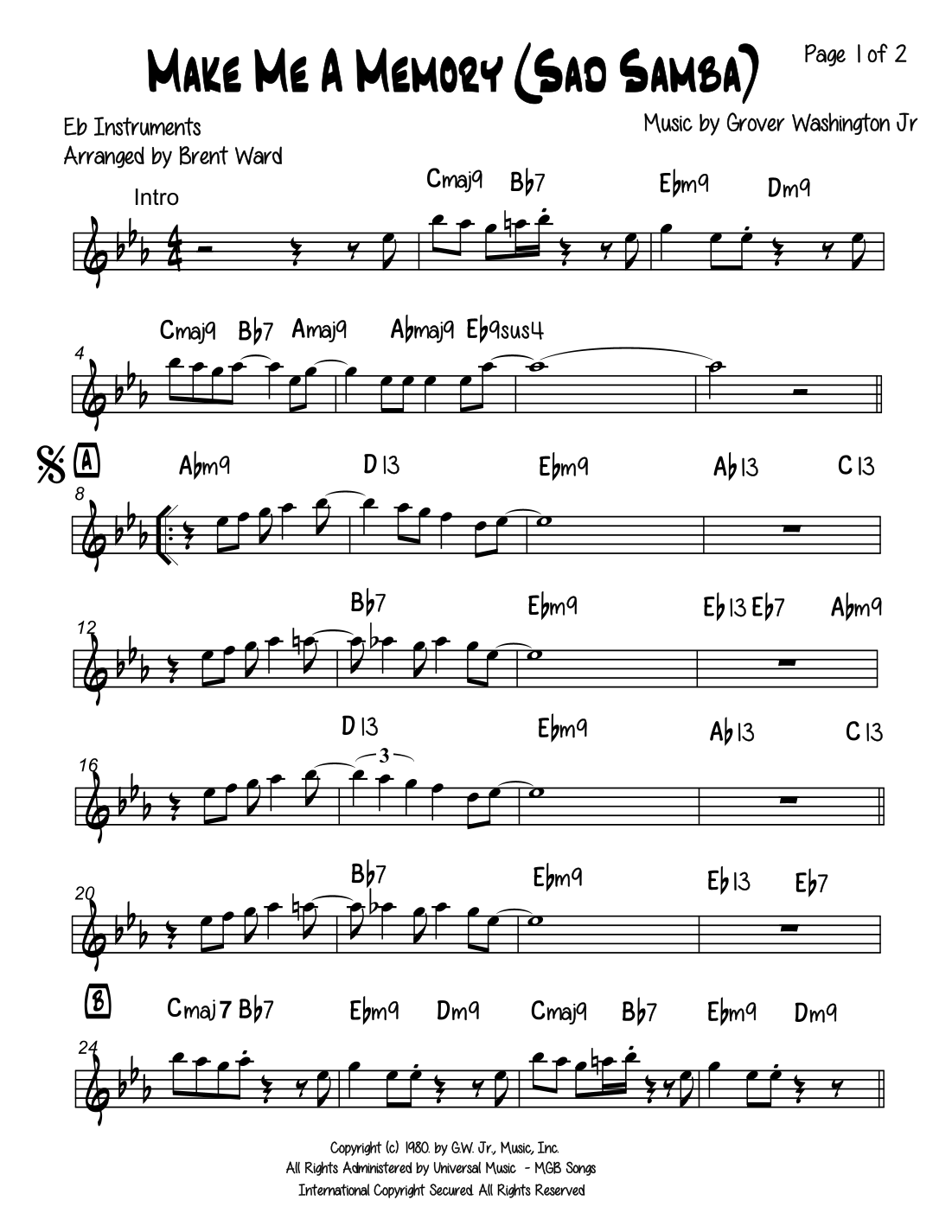 Make Me A Memory (Sad Samba) (arr. Brent Ward) par Grover Washington ...