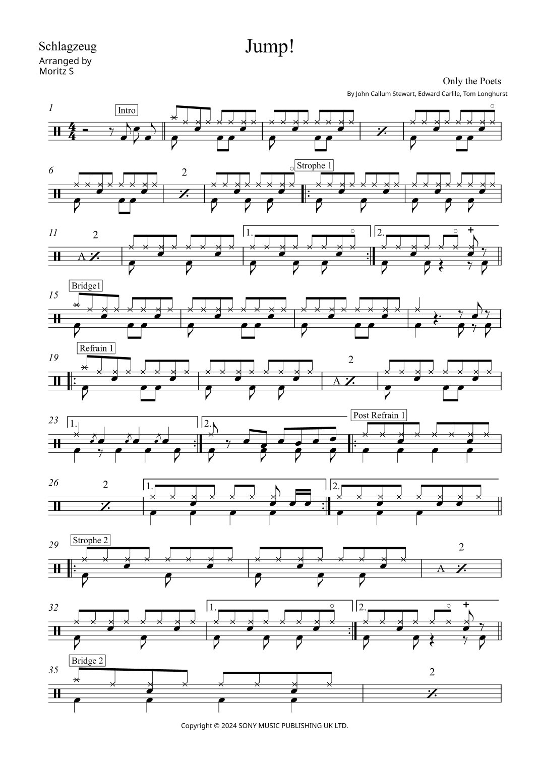 Jump! (arr. Moritz S) by Only The Poets Sheet Music for Drums at Sheet ...
