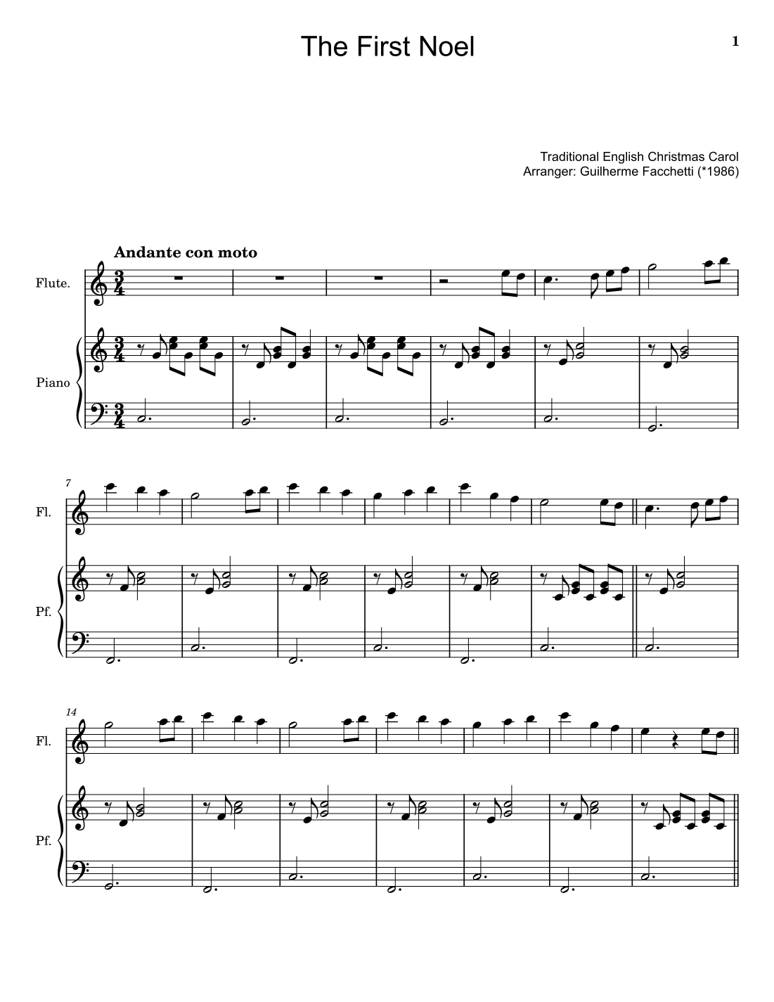 The First Noel - Arranged for Flute and Piano. (arr. Guilherme ...