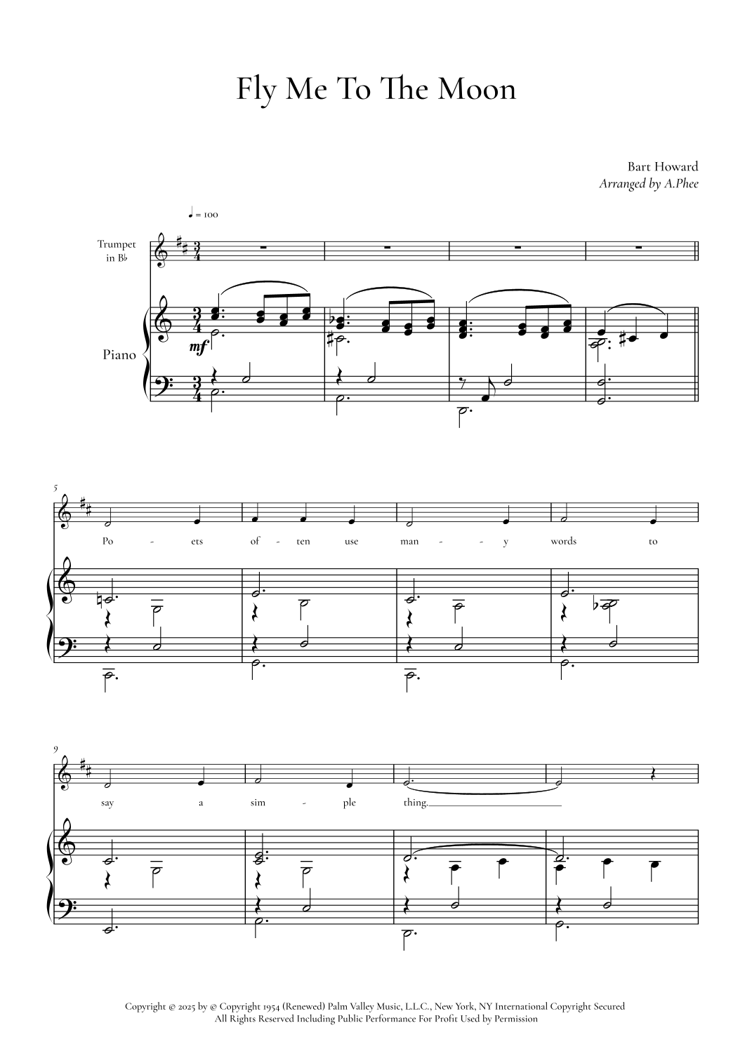 Fly Me To The Moon (In Other Words) (arr. Phee) par Tony Bennett ...