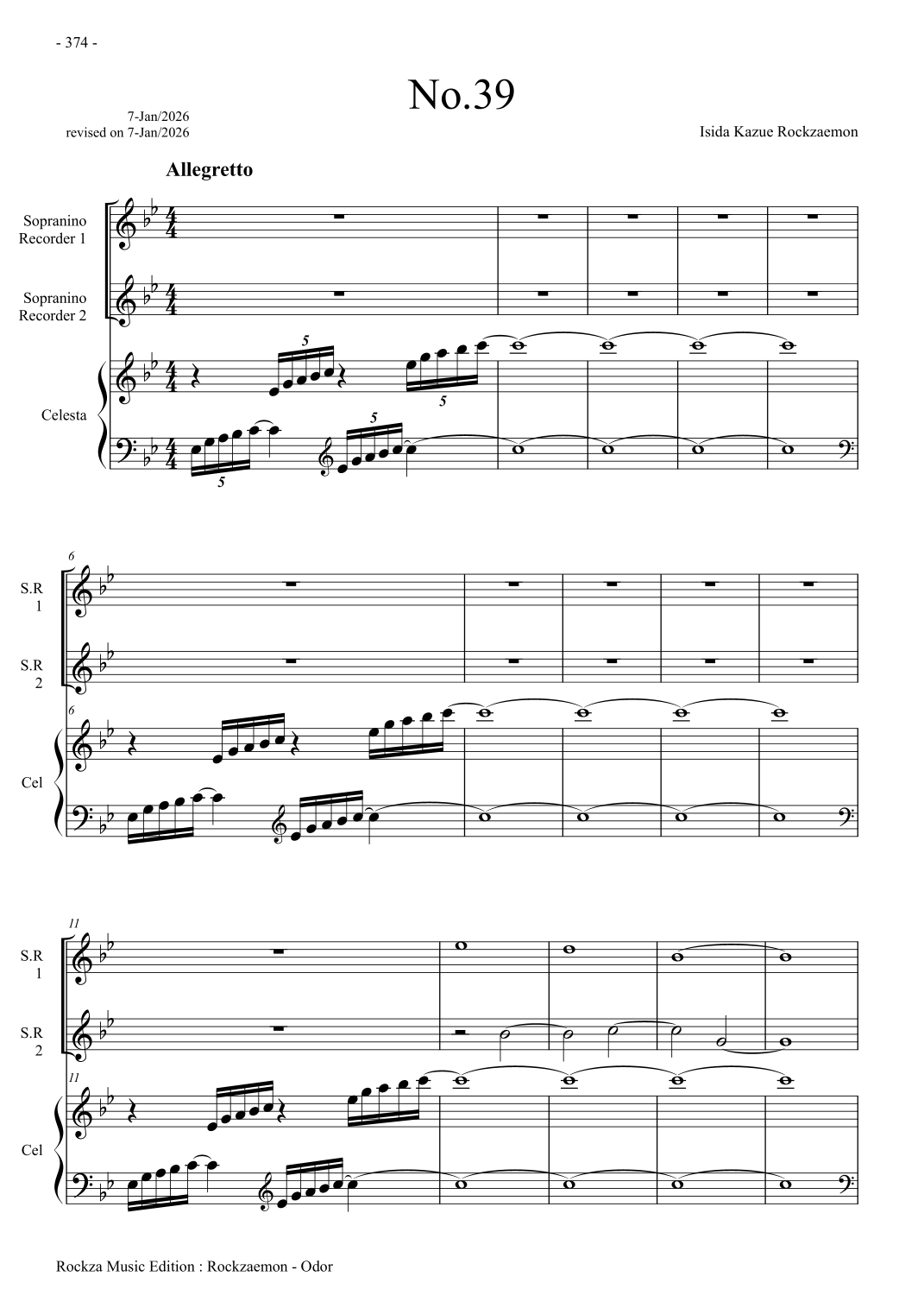 Prelude for 2 Sopranino recorders and Celesta, "Odor" No.39 by Isida ...
