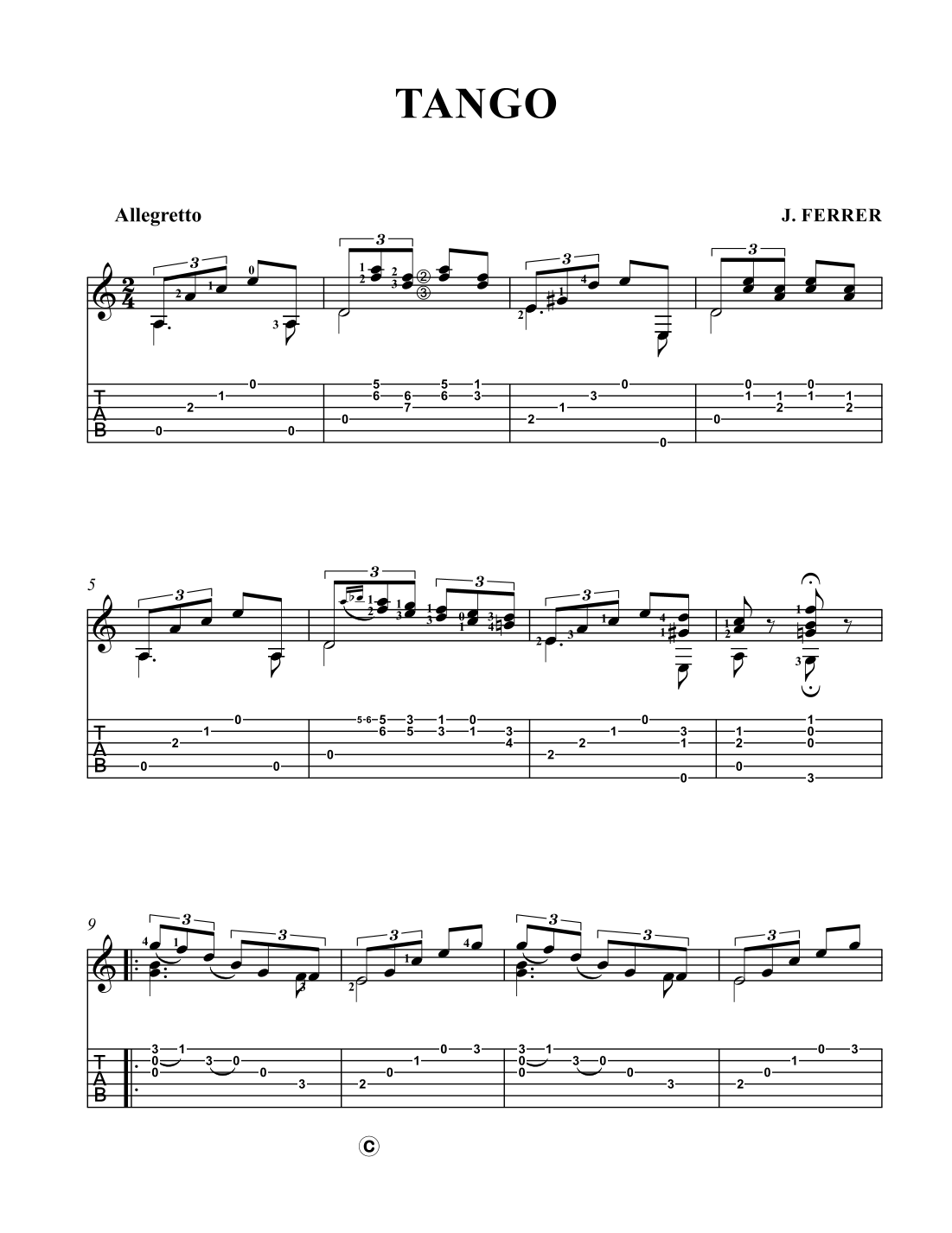 Tango (arr. Maintab Guitar) by J. Ferrer Sheet Music for Guitar Tab at ...