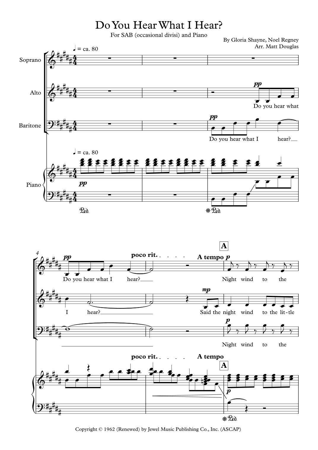 Do You Hear What I Hear by Carole King Sheet Music for SAB Choir at ...