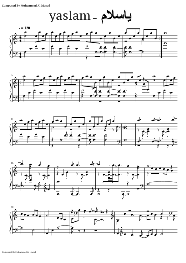 yaslam Noten | Mohammed Al MASUD | Klavier solo