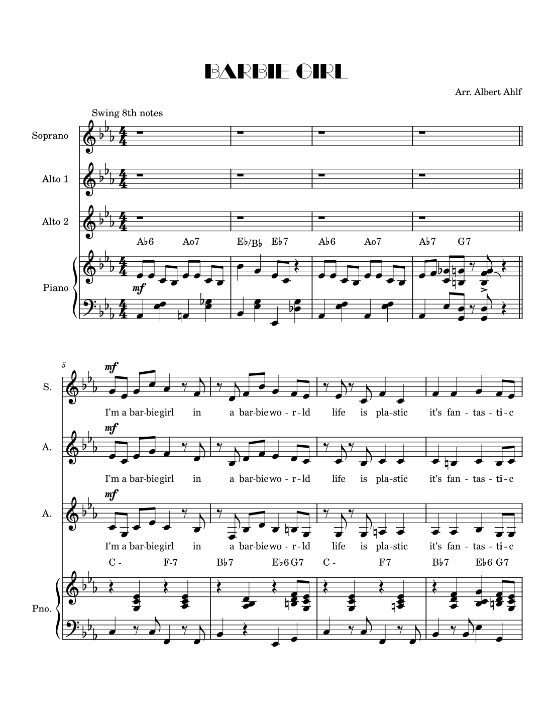 Barbie Girl (arr. Albert Ahlf) por Aqua Partituras para Coro en Sheet ...