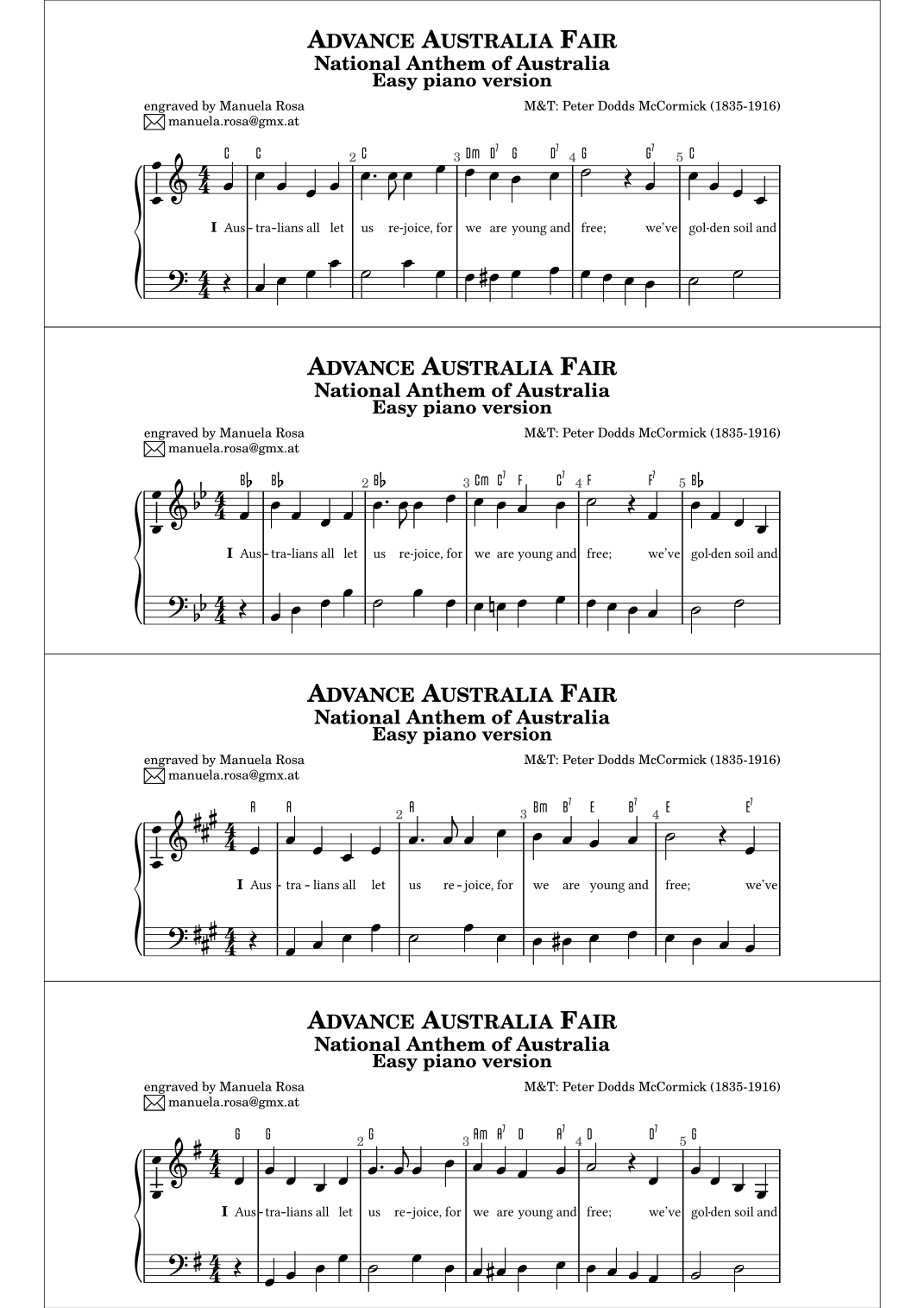 Advance Australia Fair (easy piano version) by The computer Sheet Music ...