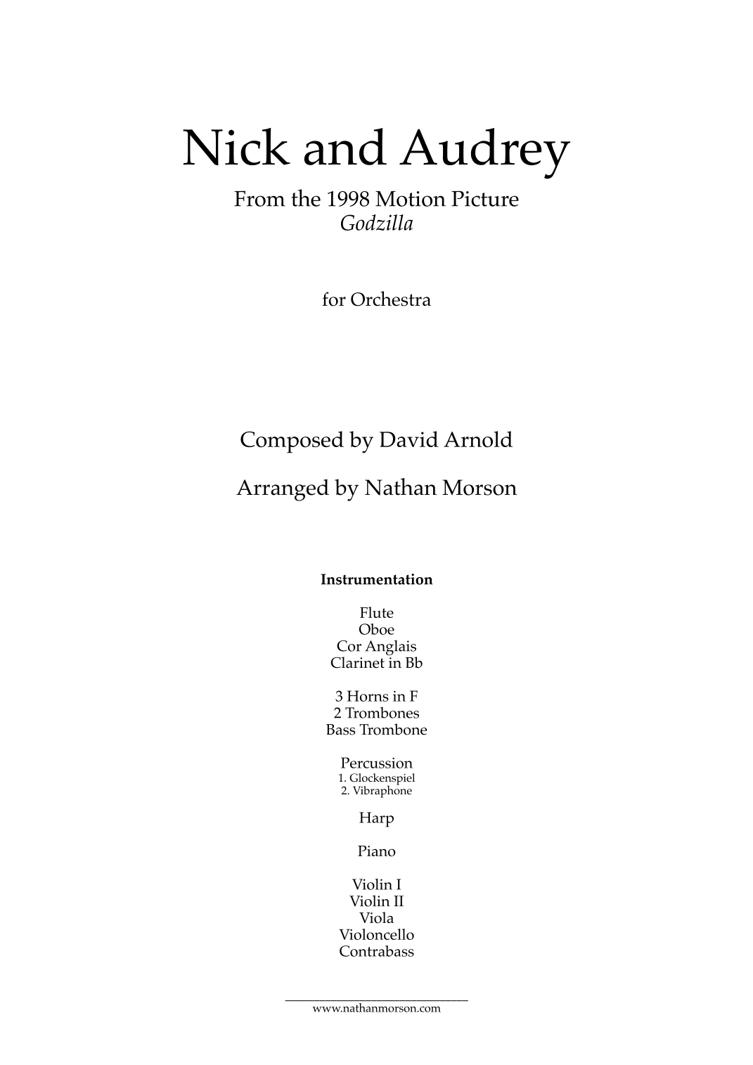 Nick And Audrey (arr. Nathan Morson) by David Arnold Sheet Music for ...