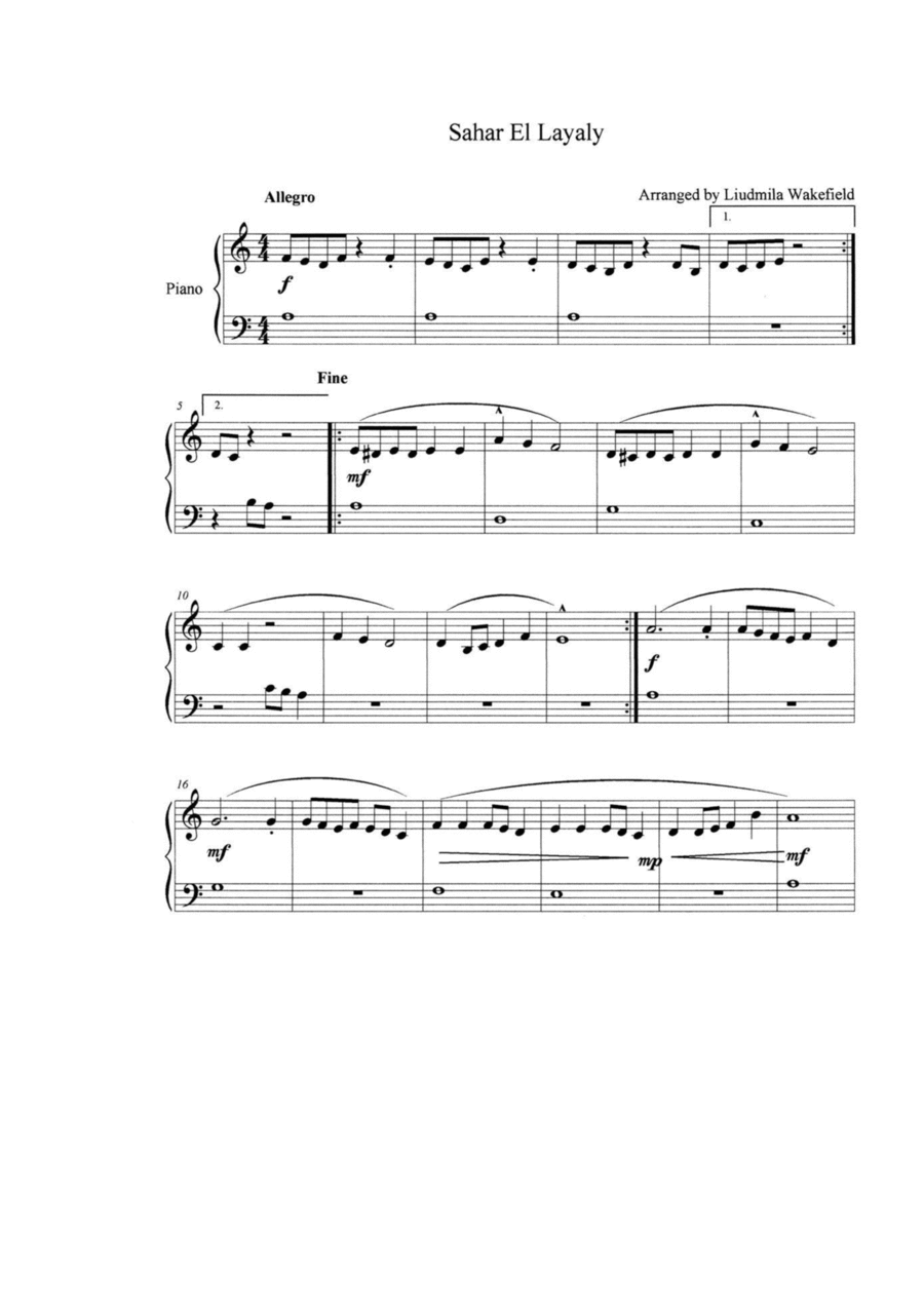 Sahar El Layaly (arr. Liudmila Wakefield) by Rahmani Brithers/Feiruz ...