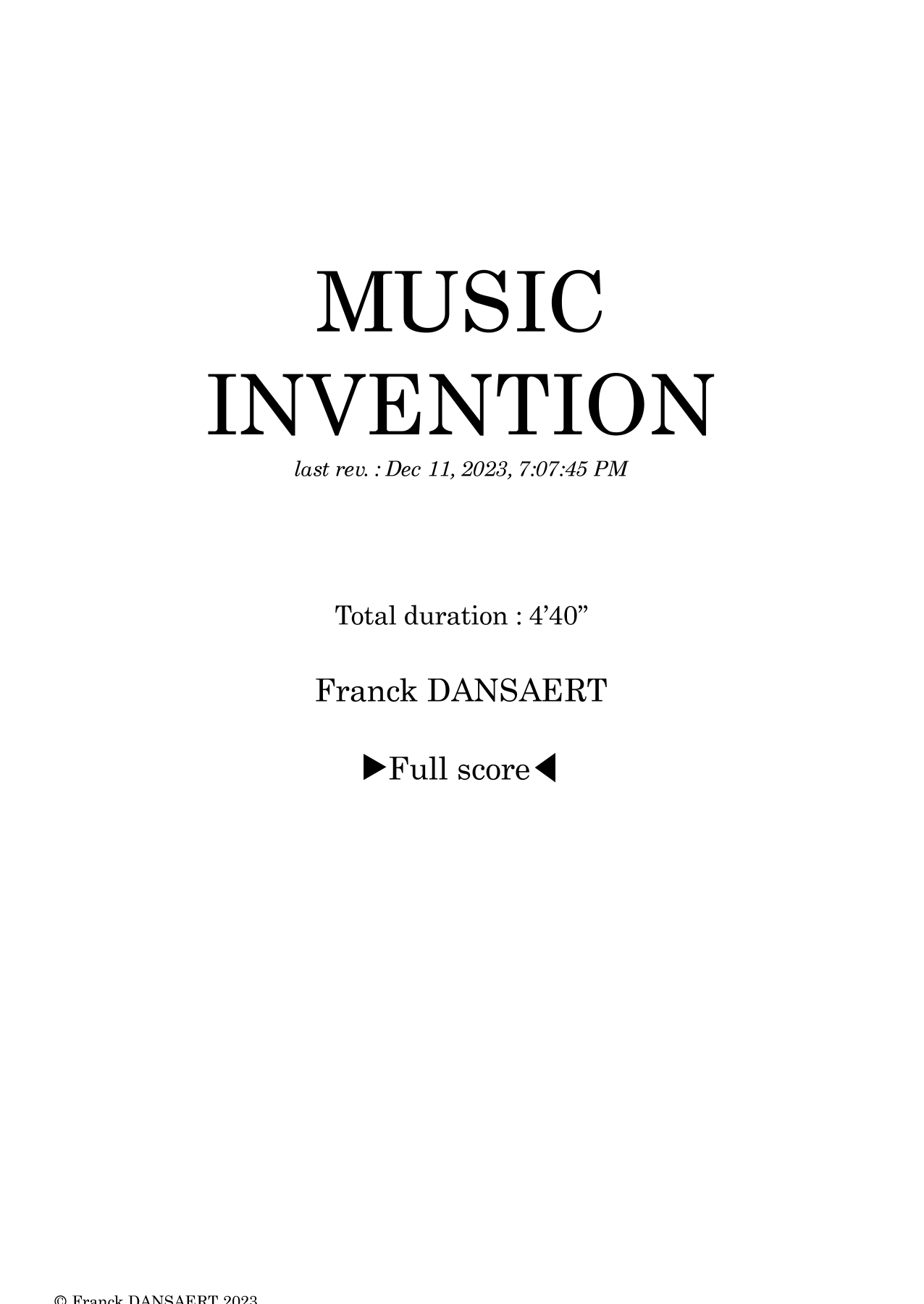 Music Invention - Score Only by Franck Dansaert Sheet Music for Full ...