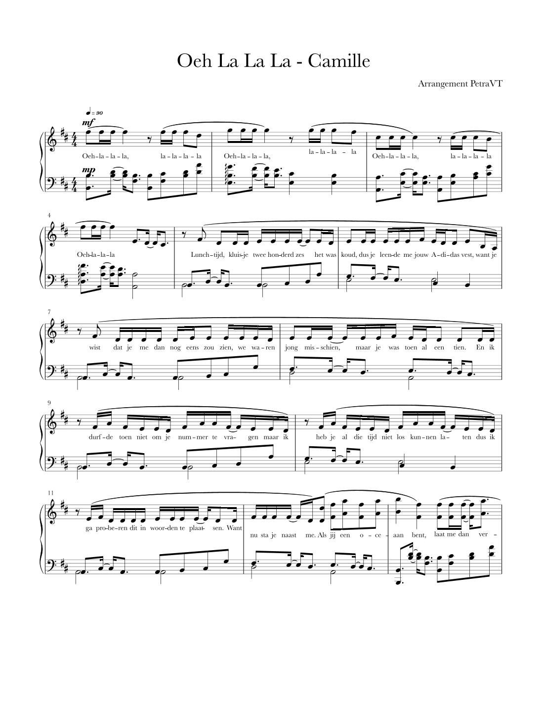 Oeh La La La (arr. Petra Van Tendeloo) by Camille Sheet Music for Piano ...
