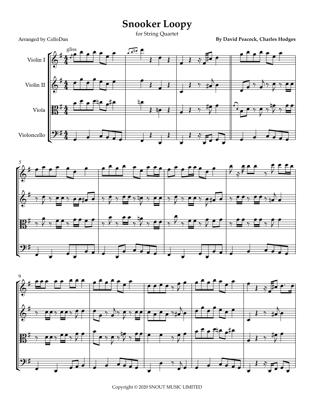Snooker Loopy (arr. CelloDan) by Charles Hodges Sheet Music for String ...