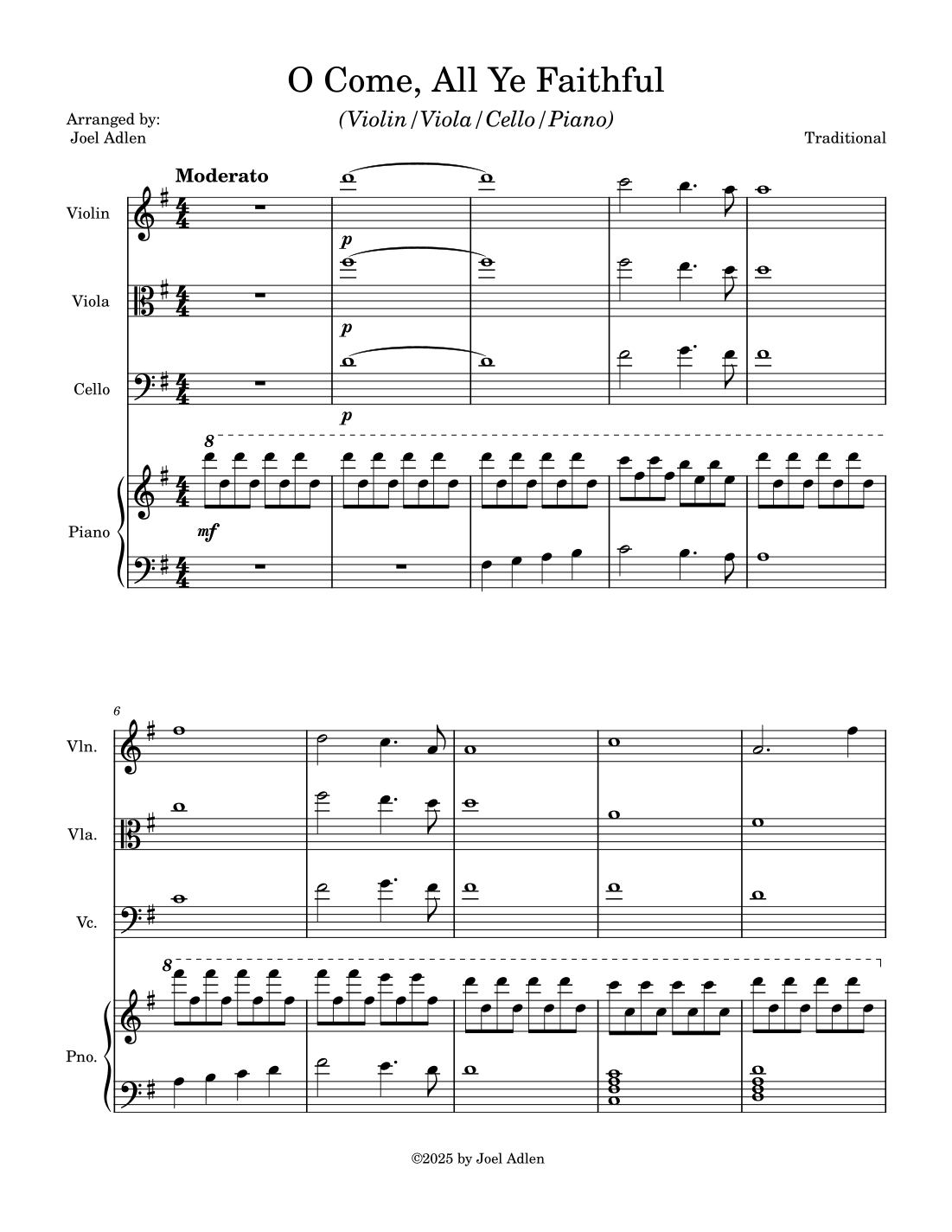 O Come, All Ye Faithful (arr. Joel Adlen) by Traditional Sheet Music ...