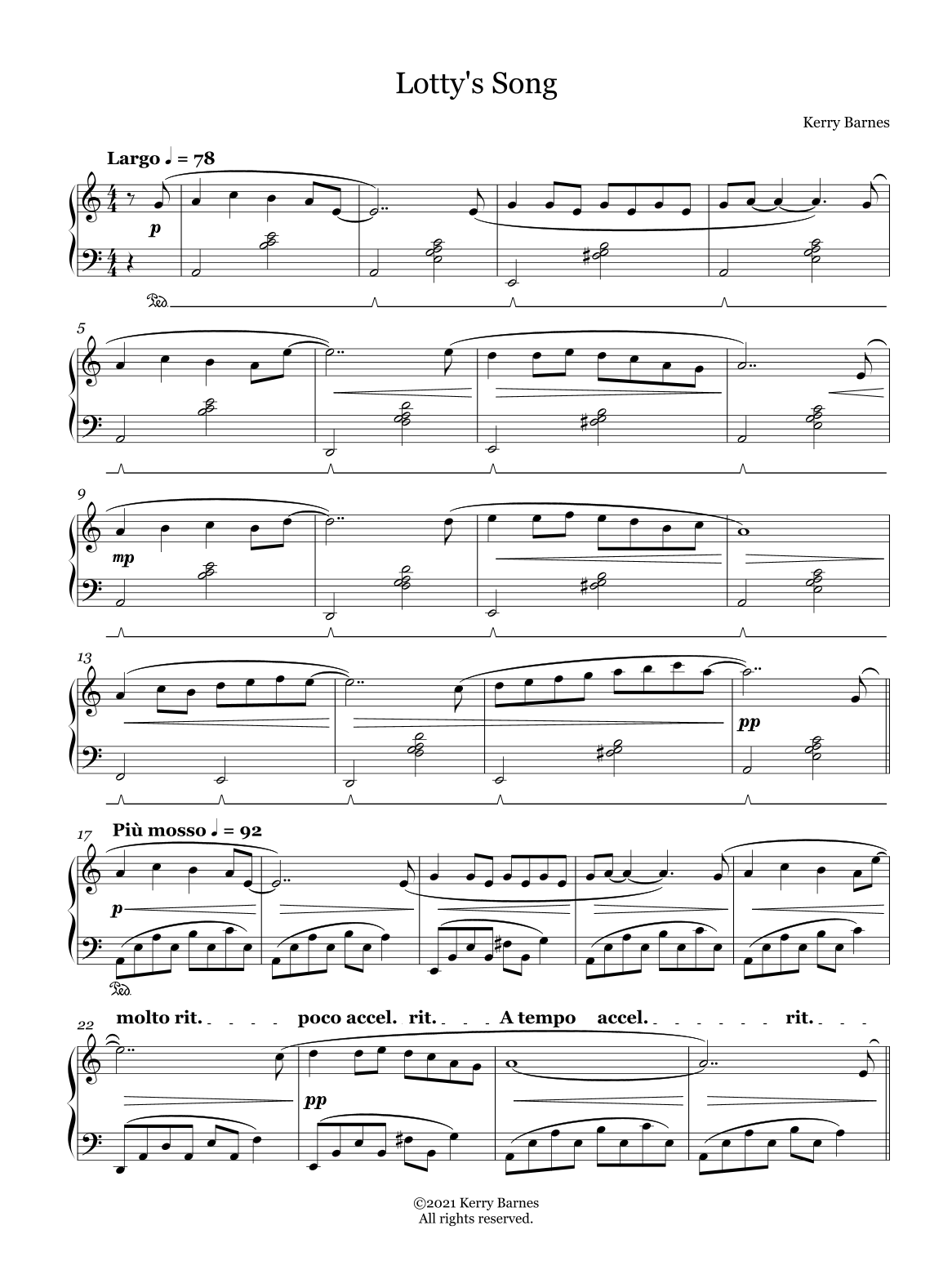 Lotty's Song Sheet Music | KERRY BARNES | Piano Solo