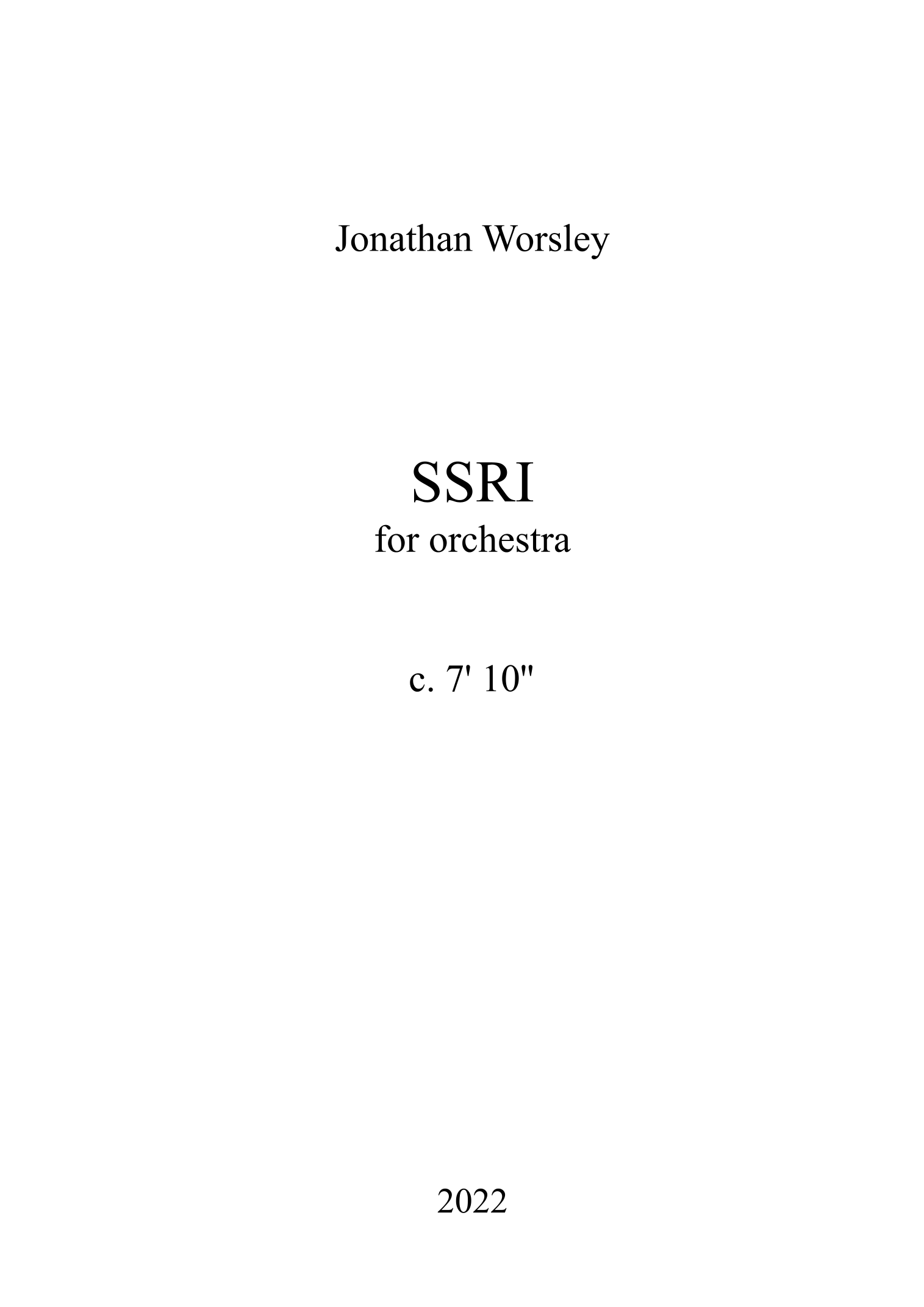 SSRI Sheet Music | Jonathan Worsley | Full Orchestra