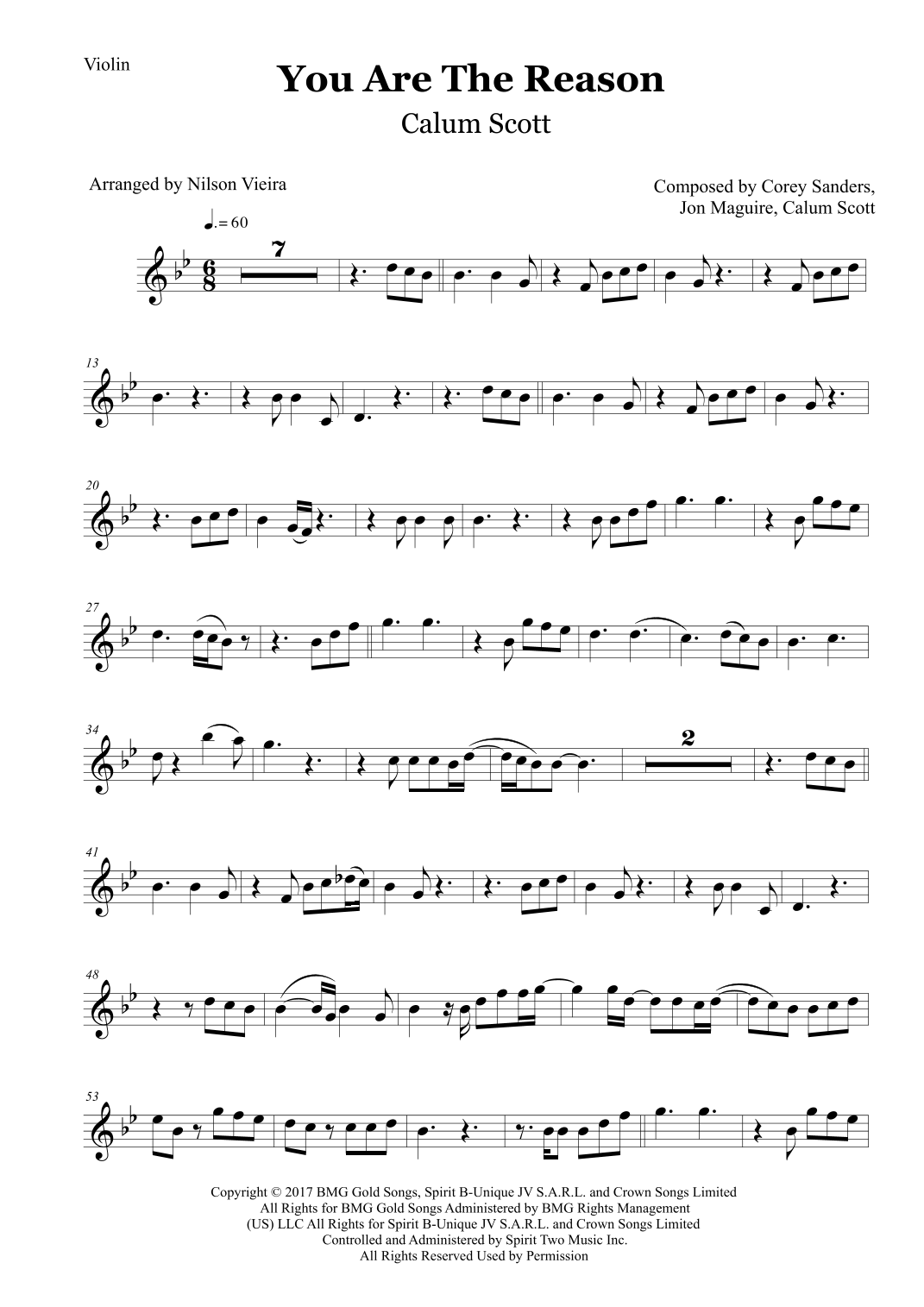 You Are The Reason (arr. Nilson de Melo Vieira) by Calum Scott Sheet ...