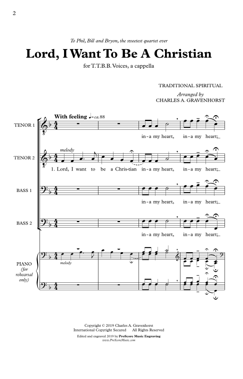 Lord, I Want To Be A Christian – TTBB (a cappella) (arr. Charles A ...