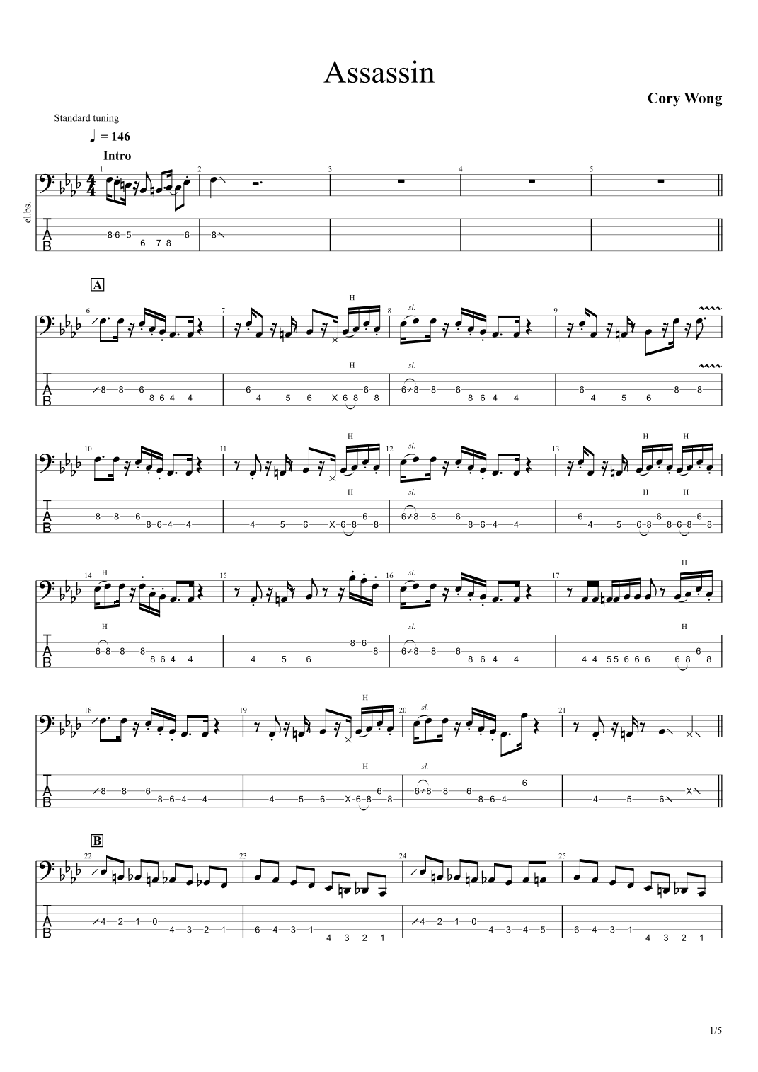 Assassin (arr. UNSOON) by Cory Wong Sheet Music for Bass Guitar Tab at ...