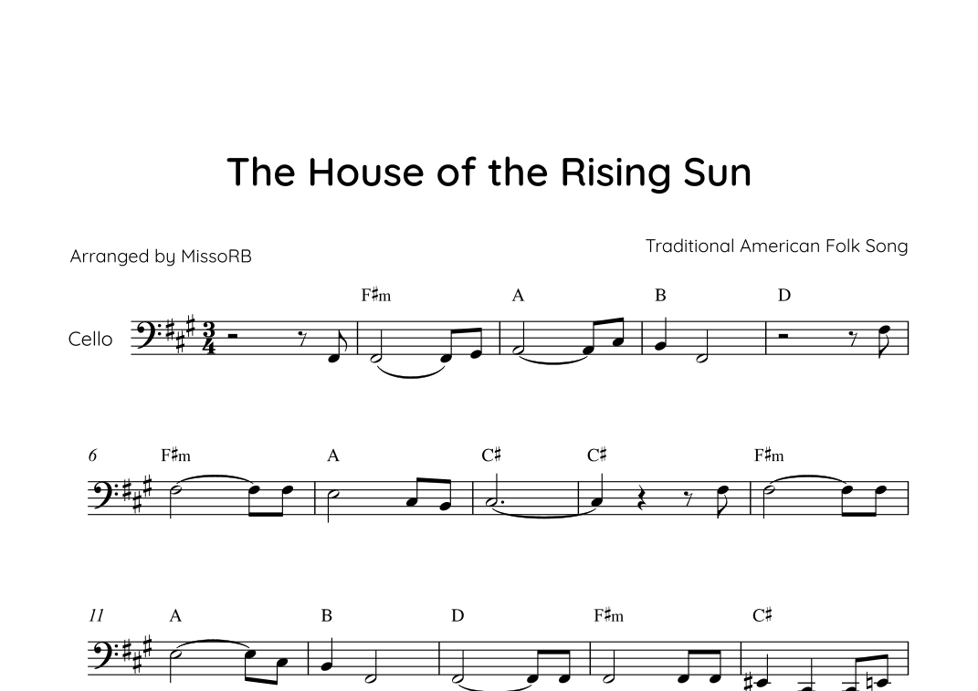 The House of the Rising Sun - Piano in F#m With Chords (Easy) (arr ...