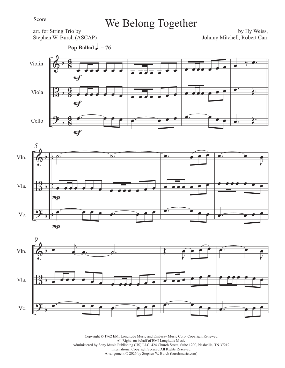 We Belong Together (arr. Stephen W. Burch (ASCAP)) by Ritchie Valens ...