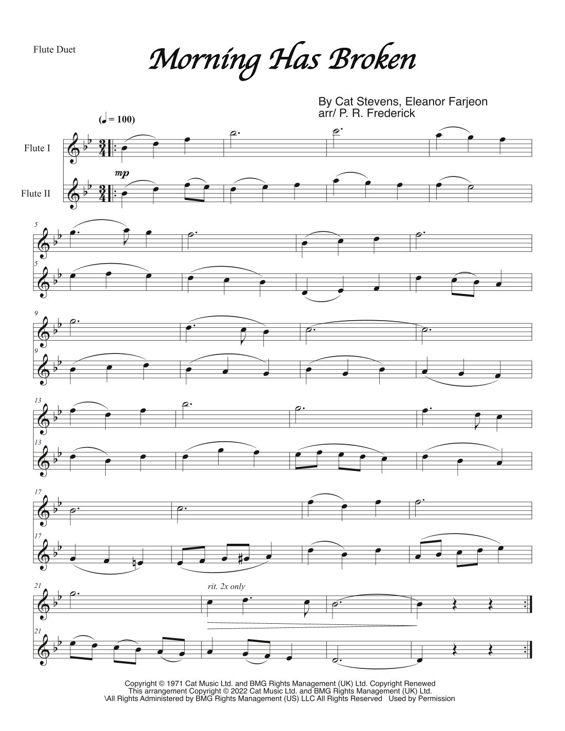 Morning Has Broken (arr. P. R. Frederick) by Cat Stevens Sheet Music ...