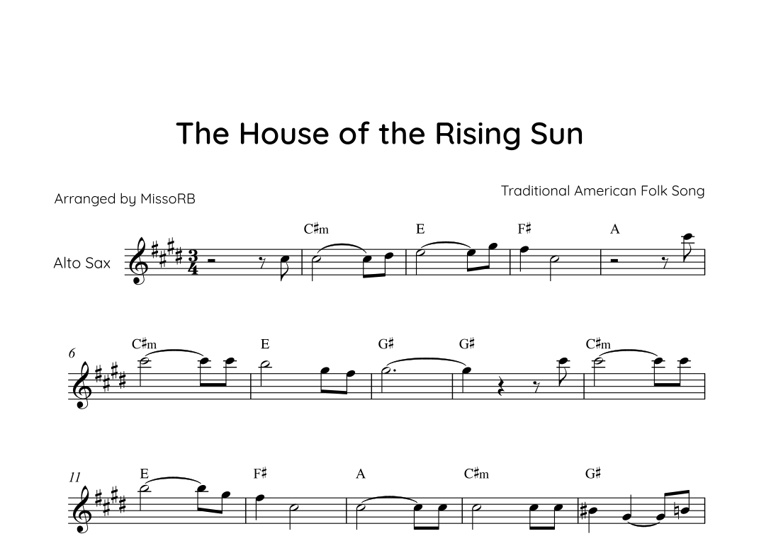 The House of the Rising Sun - Piano in Em With Chords - Easy (arr ...