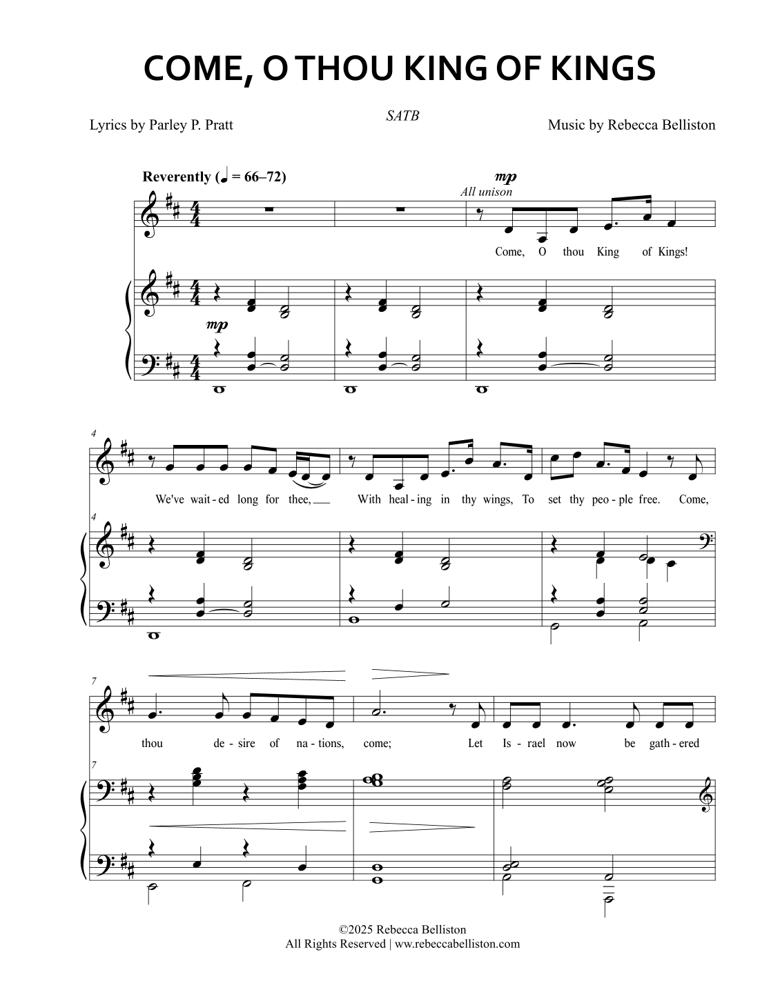 Come, O Thou King of Kings (SATB) (arr. Rebecca Belliston) by Parley P ...