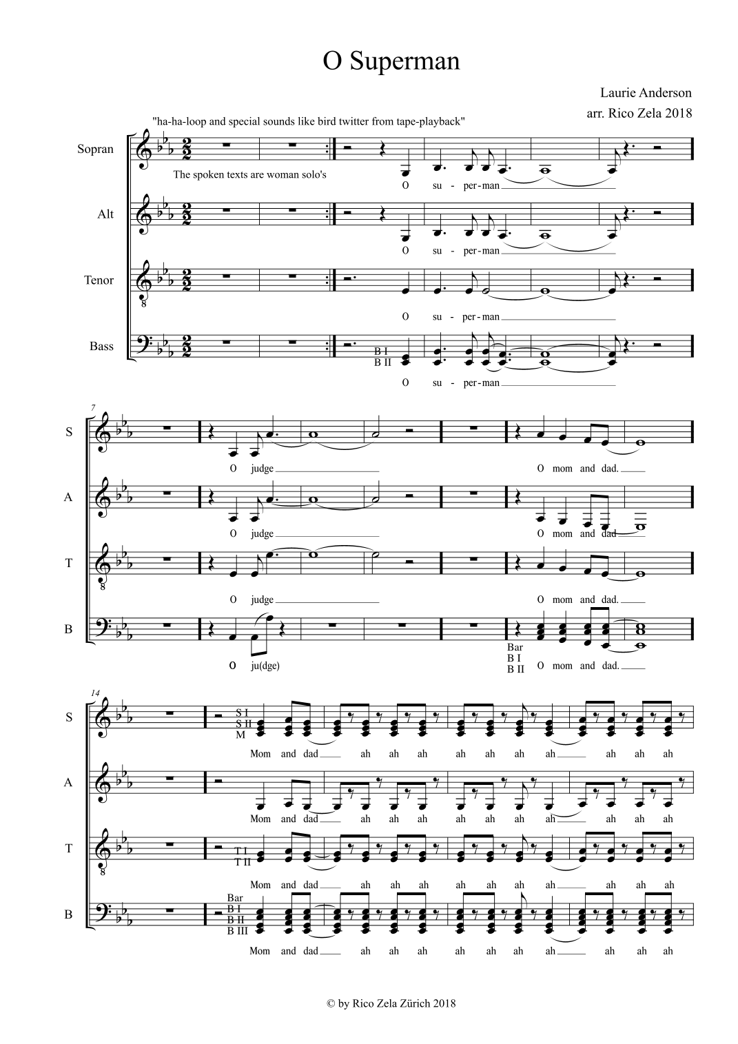 O Superman (arr. Rico Zela) by Laurie Anderson Sheet Music for SATB ...