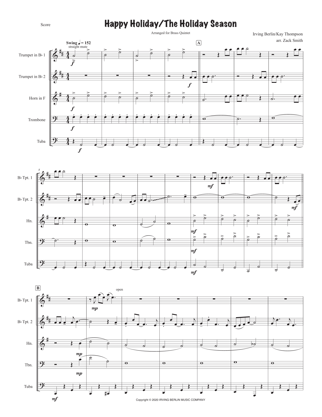 Happy Holiday / The Holiday Season (arr. Arr. Zack Smith) by Andy ...