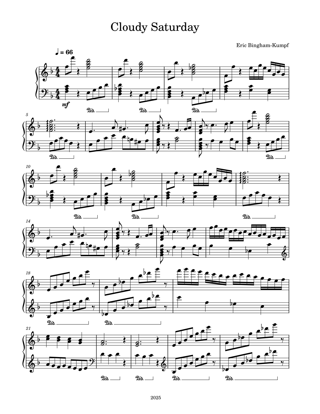Cloudy Saturday by Eric Bingham-Kumpf Sheet Music for Piano Solo at ...