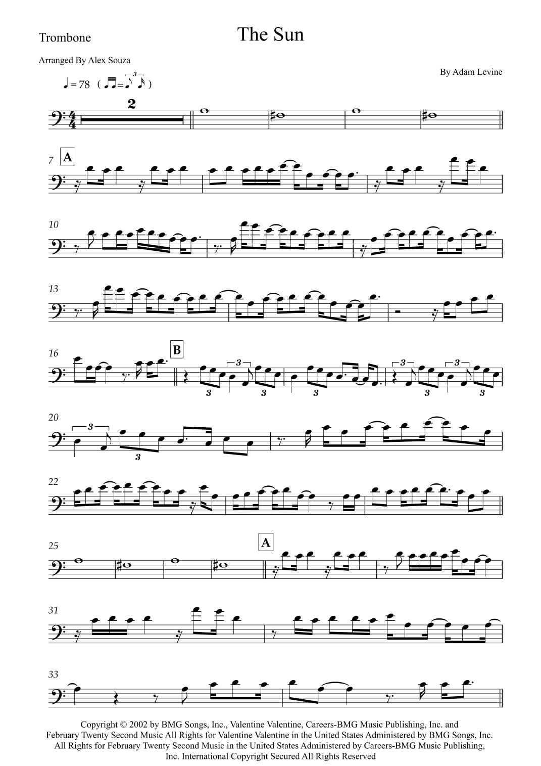 The Sun (arr. Alex Souza) by Maroon5 Sheet Music for Trombone Solo at ...