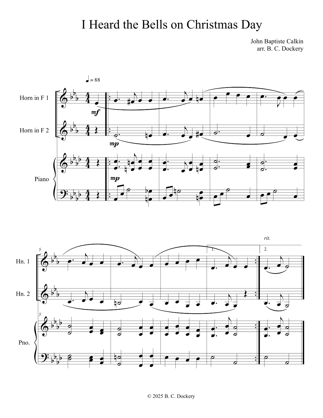 I Heard the Bells on Christmas Day (French Horn Duet with Piano ...