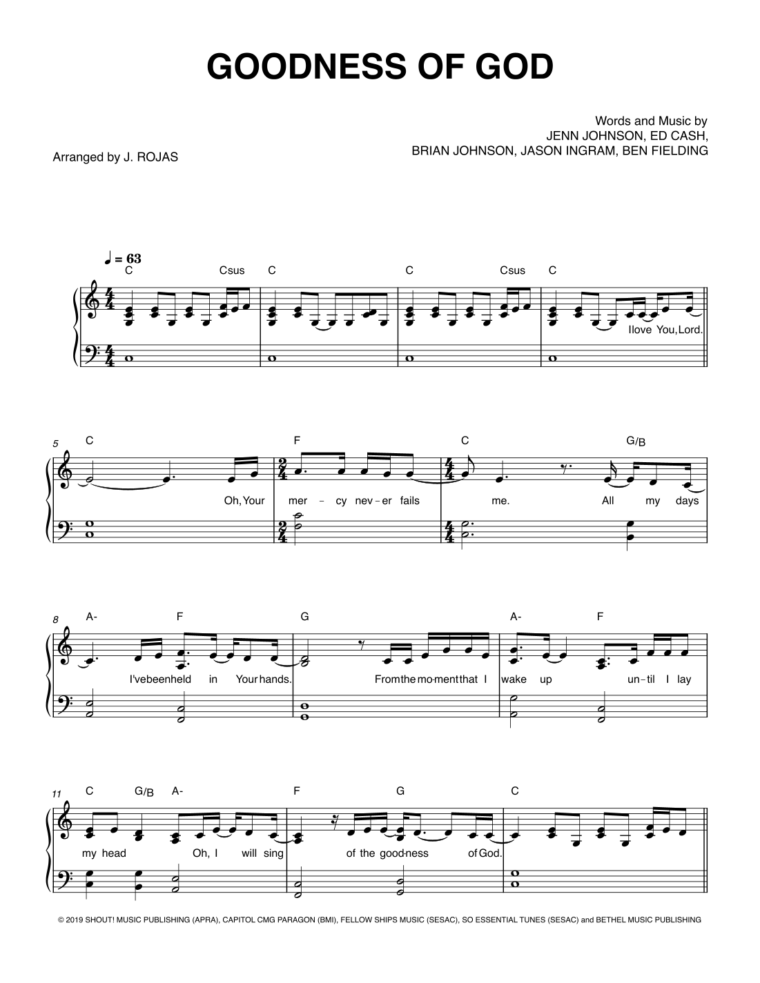 Goodness Of God (arr. J. Rojas by Bethel Music and Jenn Johnson Sheet ...