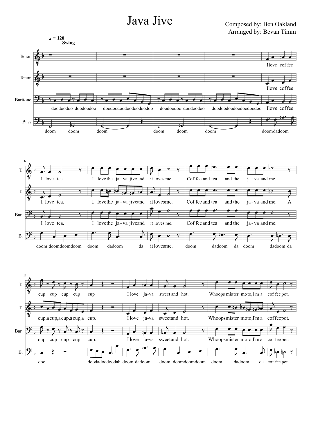 Java Jive (arr. Unknown) by Milton Drake Sheet Music for TTBB Choir at ...