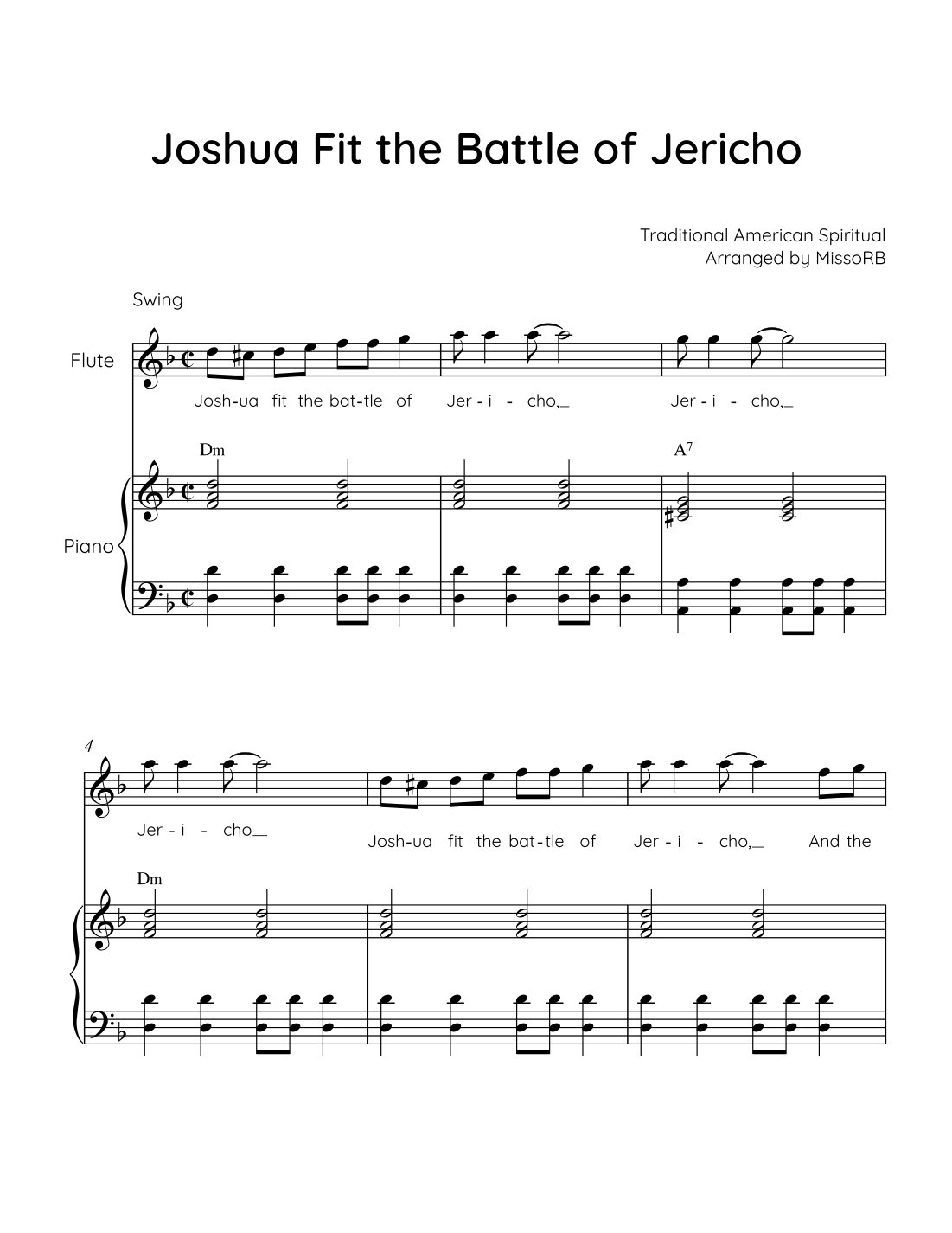 Joshua Fit the Battle of Jericho - Flute & Piano in Dm With Chords ...
