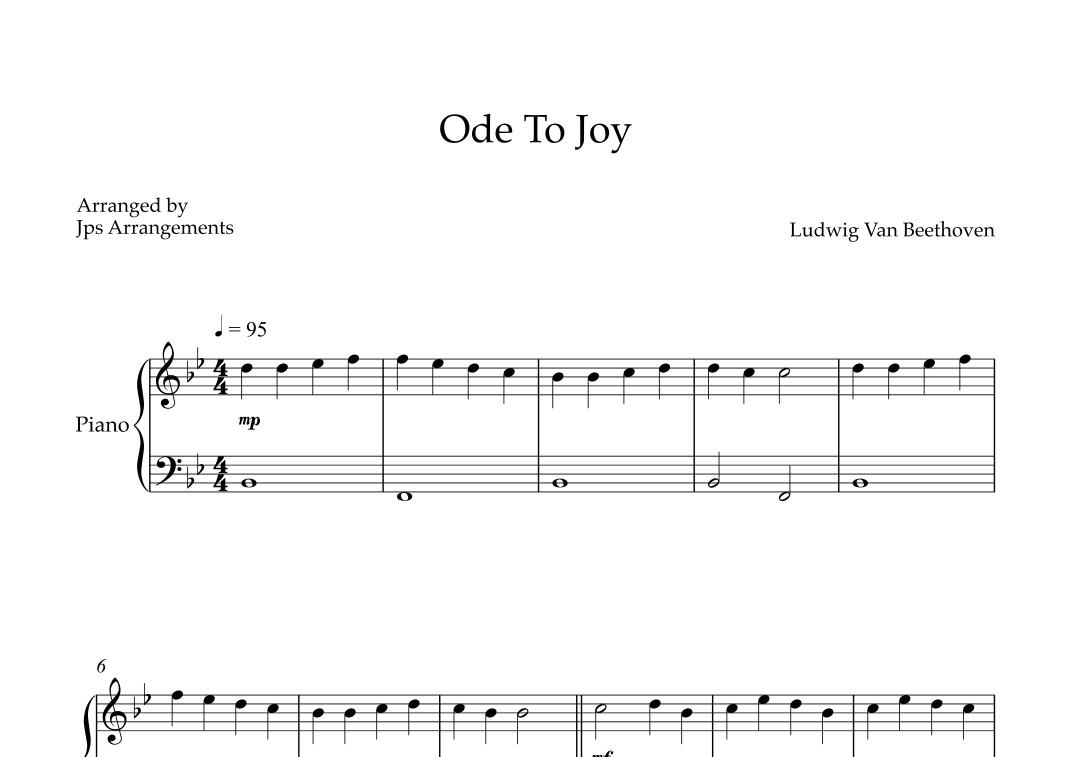 Ode to joy - beginner piano in Bb (arr. Jps Arrangements) by Ludwig Van ...