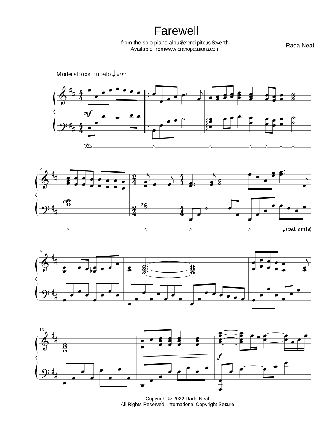 Farewell Sheet Music | rada neal | Piano Solo