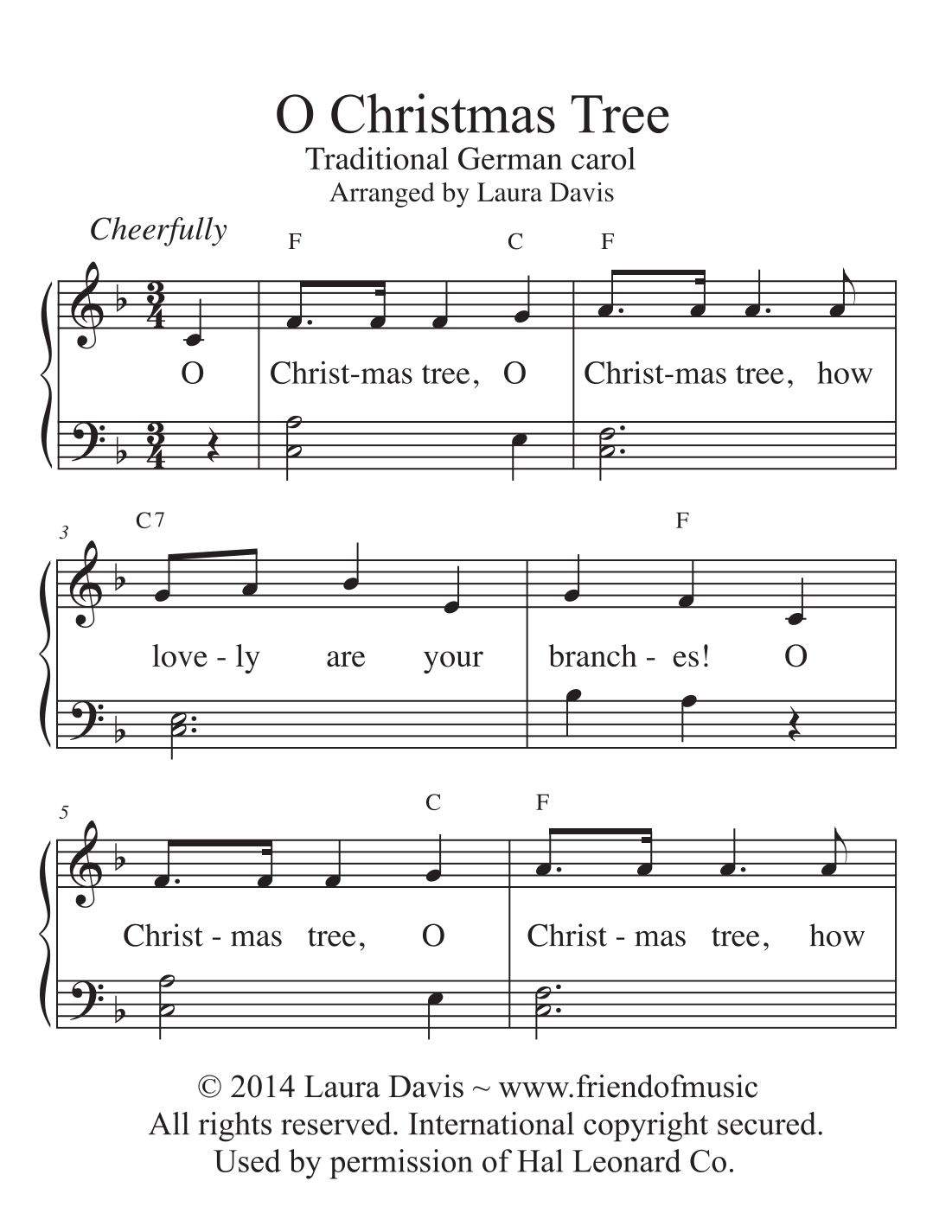 O Christmas Tree by Traditional German Carol Sheet Music for Easy Piano ...