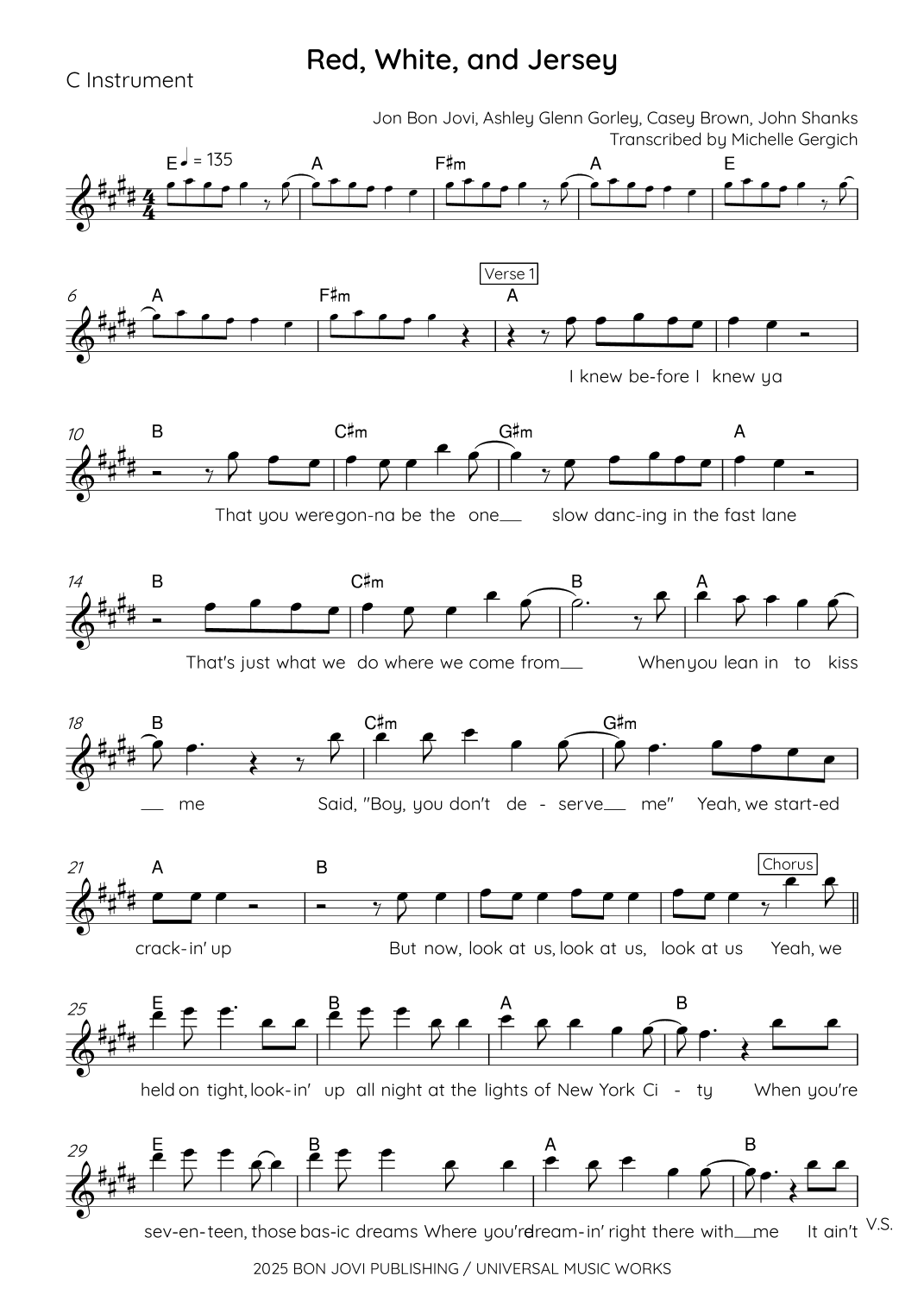 Red, White And Jersey (arr. Michelle Gergich) by Jon Bon Jovi Sheet ...