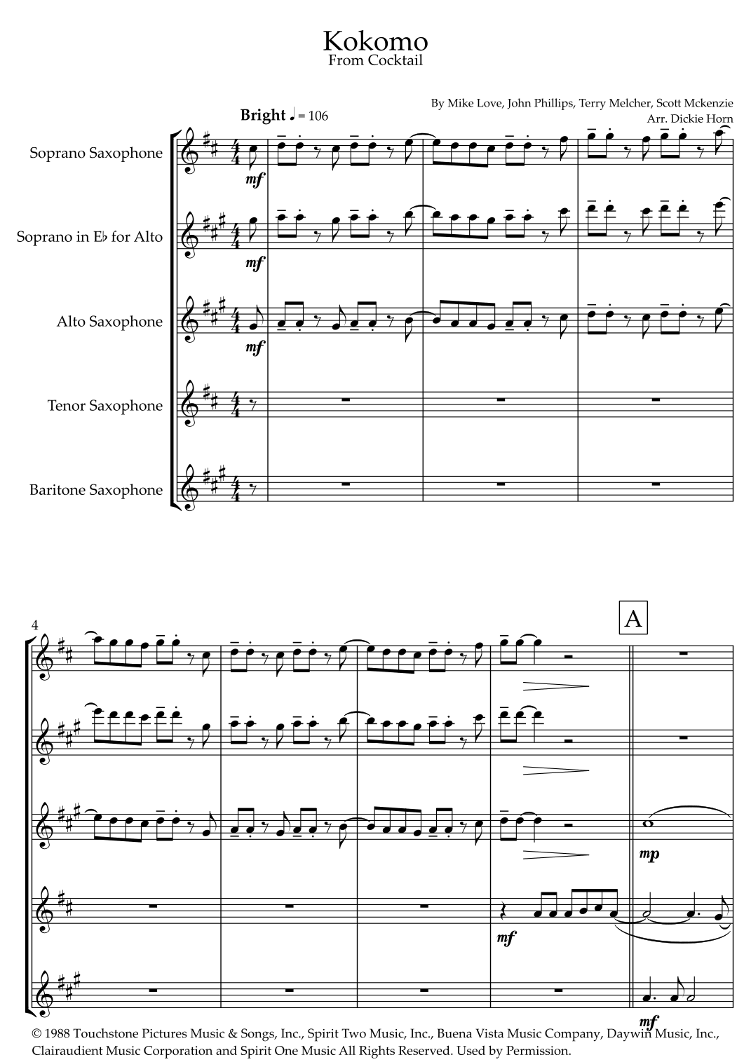 Kokomo (arr. Dickie Horn) by The Beach Boys Sheet Music for Woodwind ...