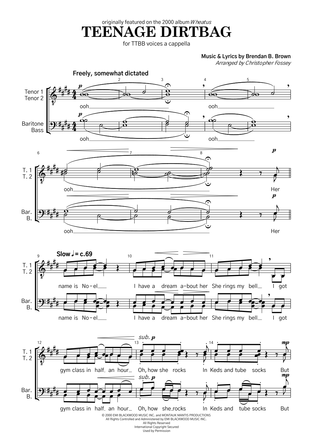 Teenage Dirtbag (arr. Christopher Fossey) by Wheatus Sheet Music for ...