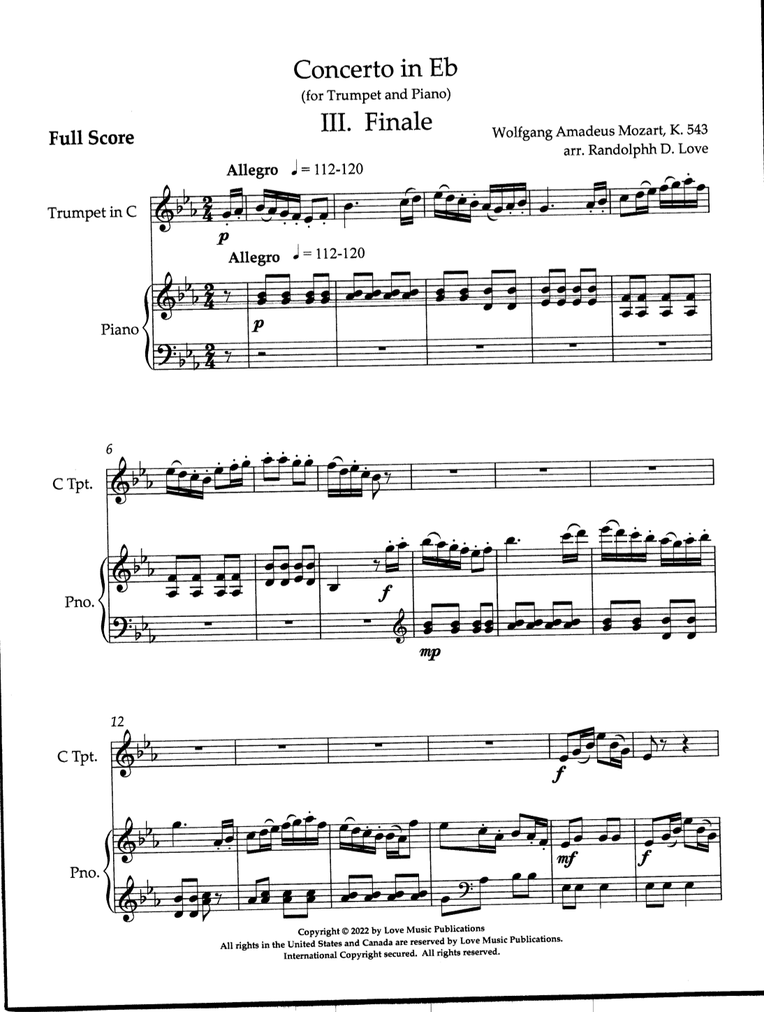 "Allegro-Finale" (arr. Dr. Randolph D. Love) by Wolfgang Amadeus Mozart ...