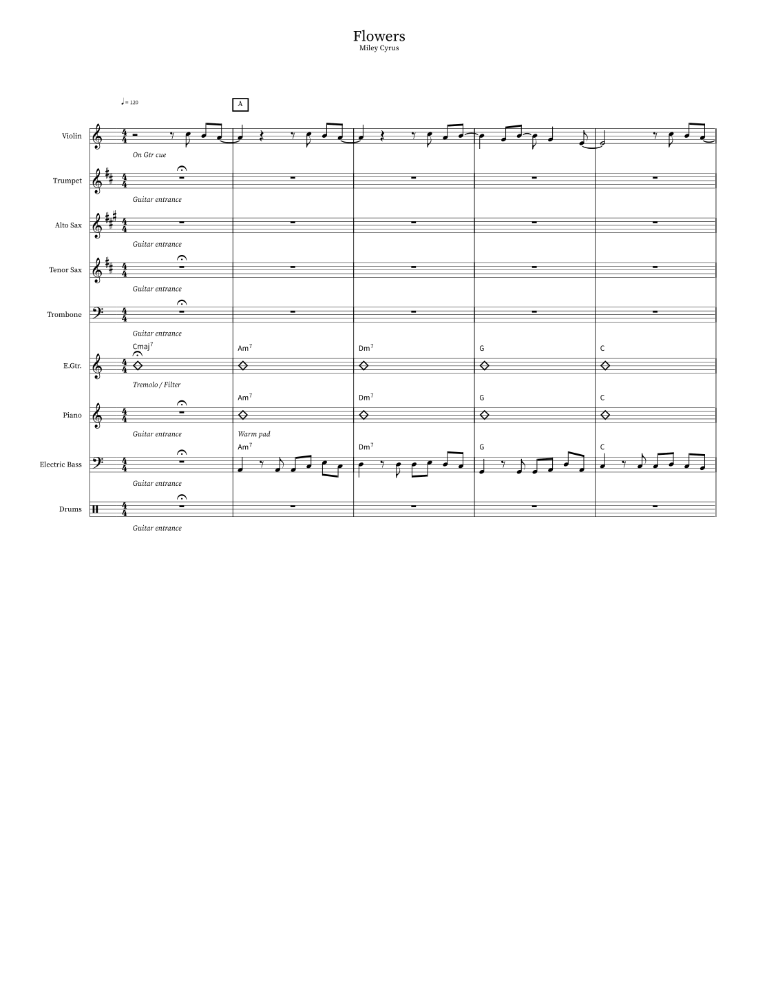 Flowers - Score Only (arr. Miguel Matt Rivero) by Miley Cyrus Sheet ...