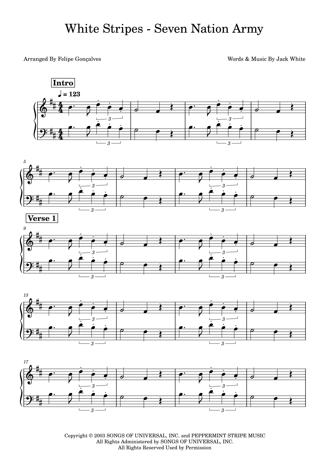 Seven Nation Army (arr. Felipe Gonçalves) by White Stripes Sheet Music ...