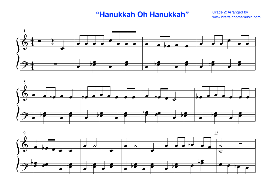 Hanukkah Oh Hanukkah (Grade 2) (arr. www.brettsinhomemusic.com) by ...