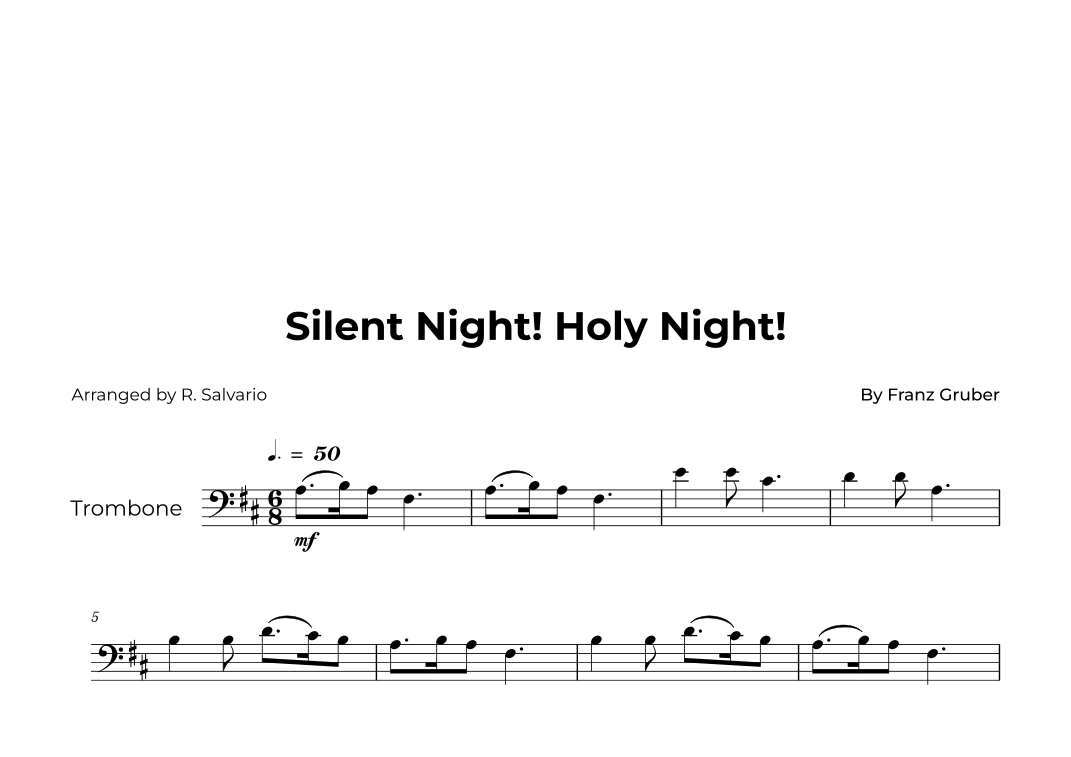 Silent Night! Holy Night! (Trombone) (arr. R. Salvario) by Franz Gruber ...
