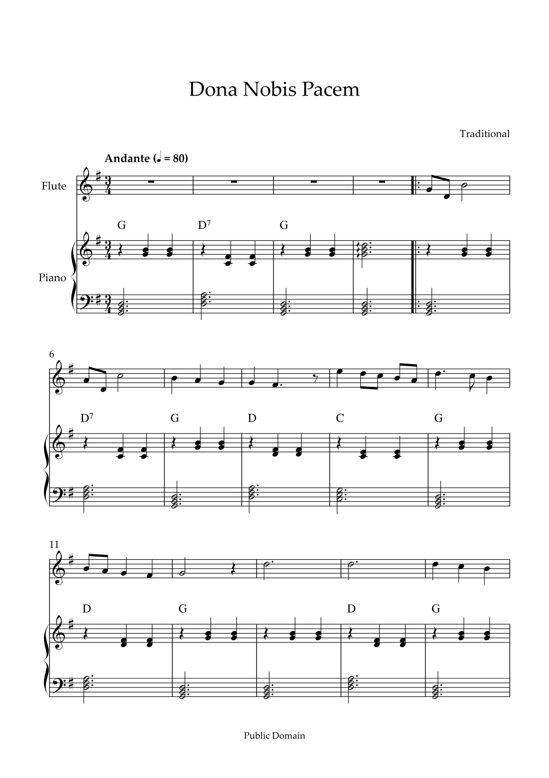 Dona Nobis Pacem – Flute & Piano (G major, with Chord Symbols) (arr. D ...